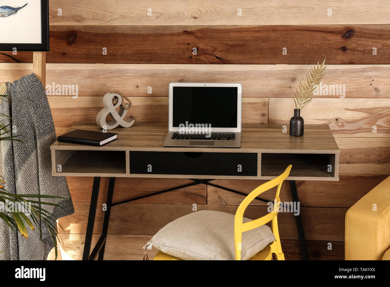 Stylish workplace with modern computer in interior of room Stock Photo ...