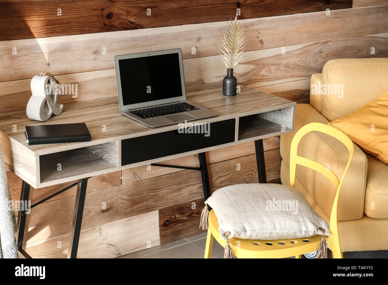 Stylish workplace with modern computer in interior of room Stock Photo ...