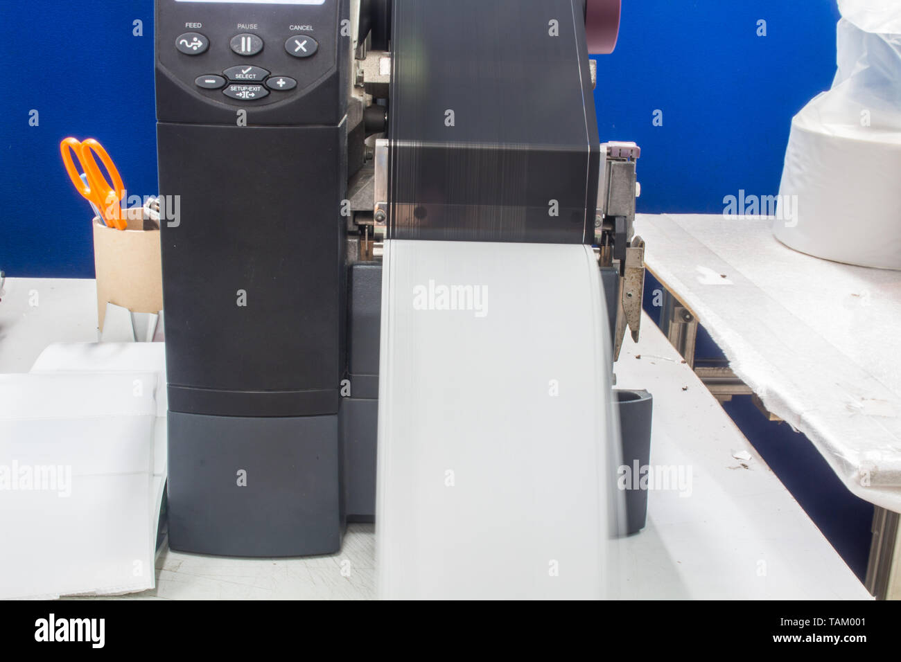 Barcode printer and barcode label with ribbon technology printer Stock ...