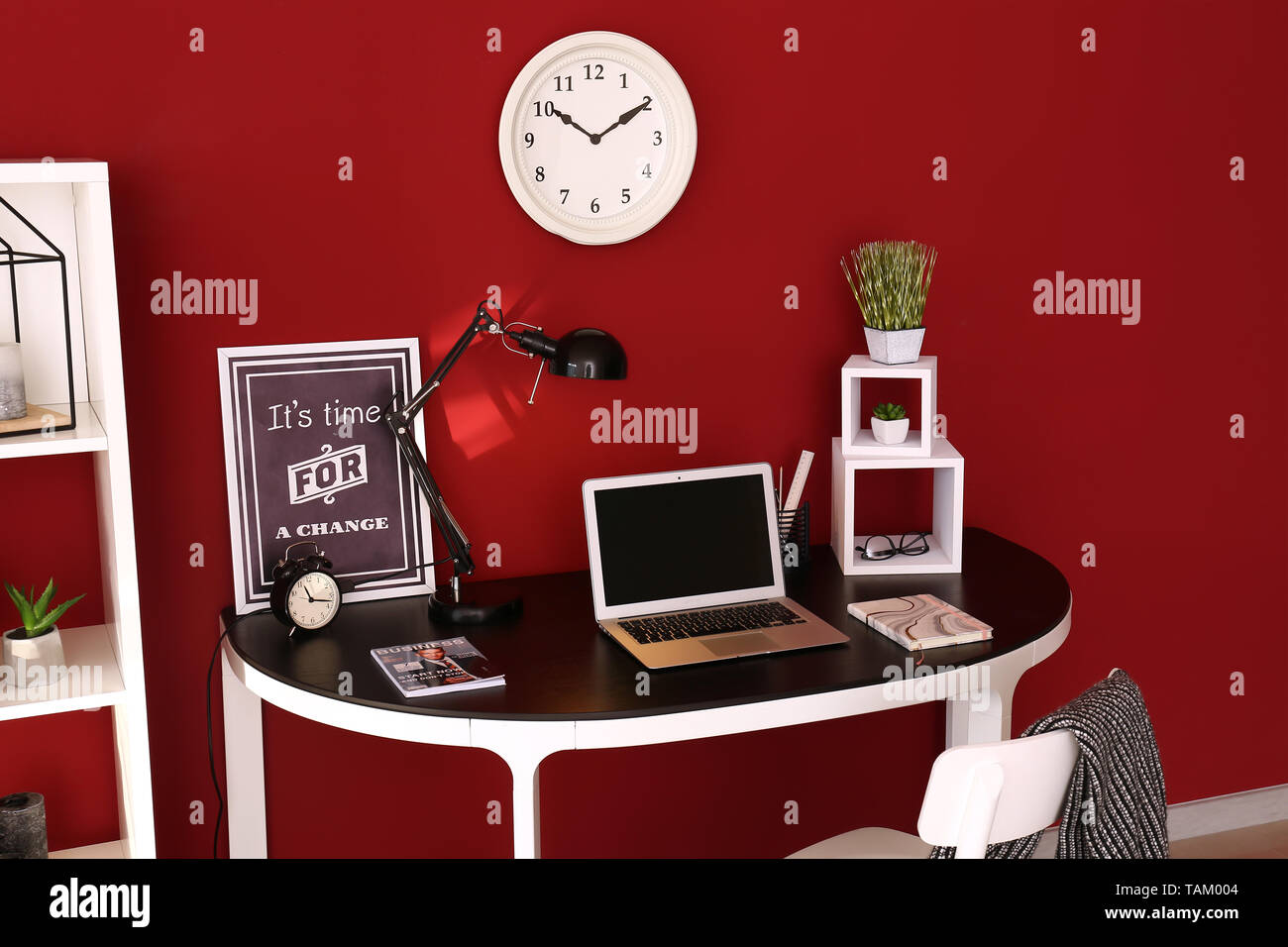 Stylish workplace with modern computer in interior of room Stock Photo ...