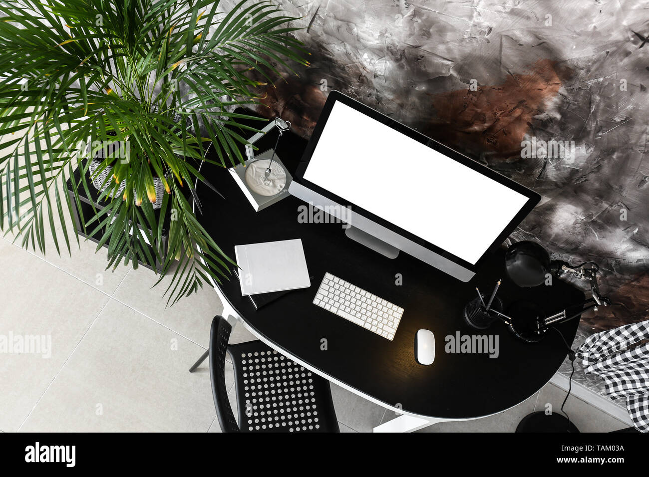 Stylish workplace with modern computer in interior of room Stock Photo ...