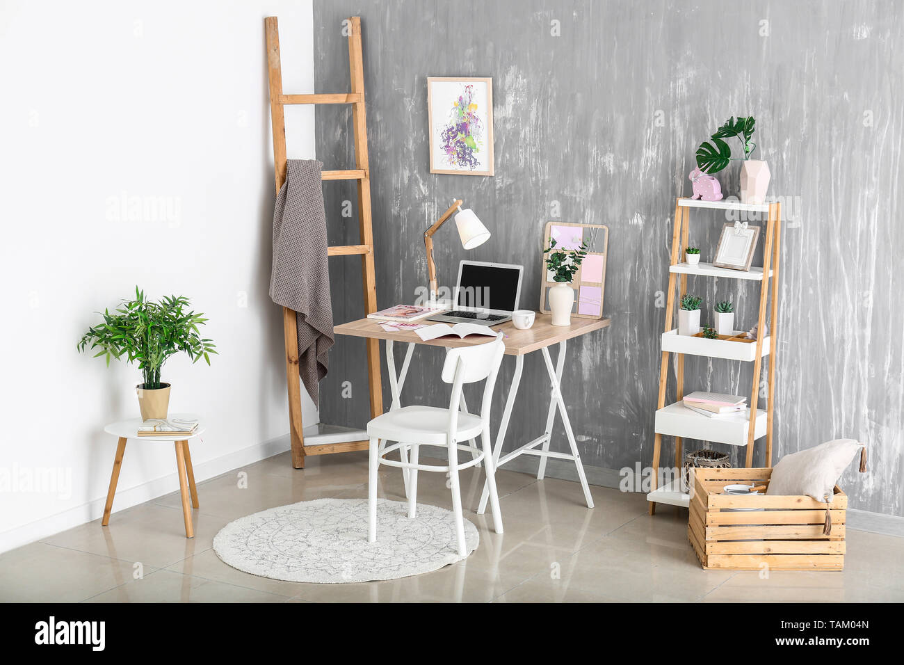 Interior of room with comfortable workplace Stock Photo - Alamy