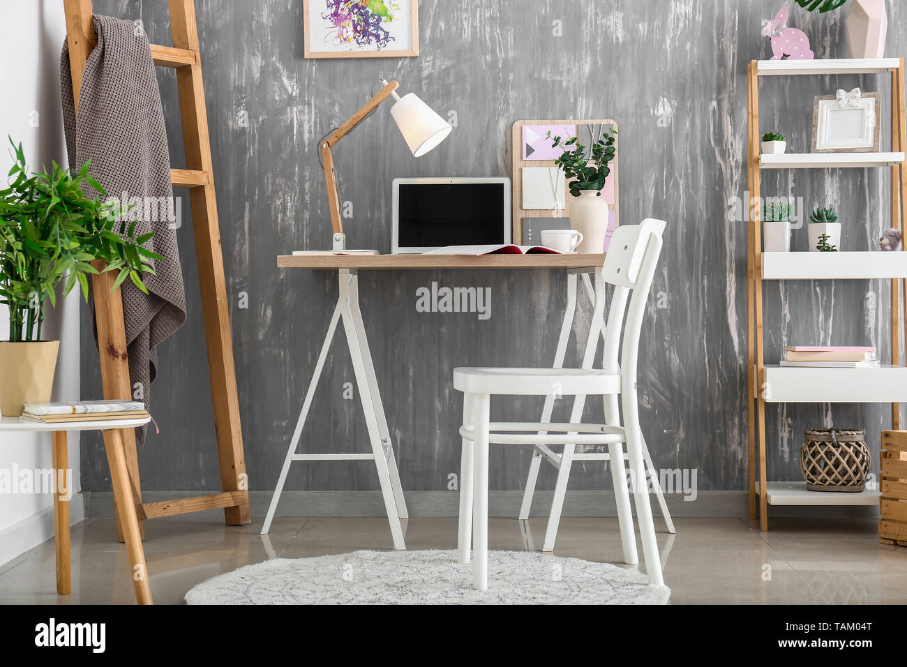 Stylish workplace with modern computer in interior of room Stock Photo ...