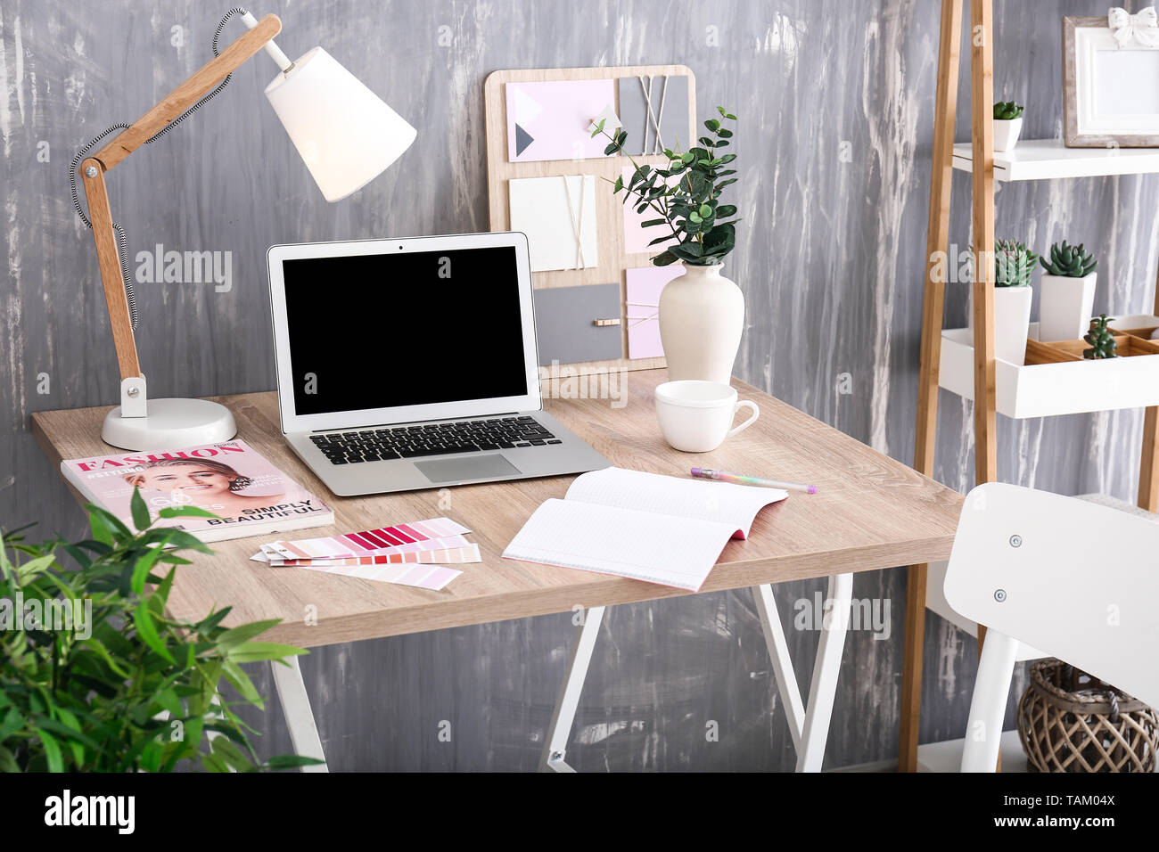 Stylish workplace with modern computer in interior of room Stock Photo ...