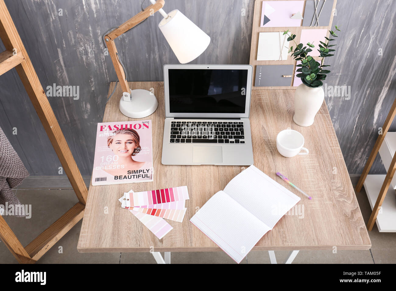 Stylish workplace with modern computer in interior of room Stock Photo ...