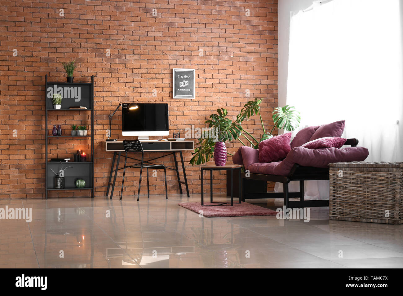 Interior of room with comfortable workplace Stock Photo - Alamy