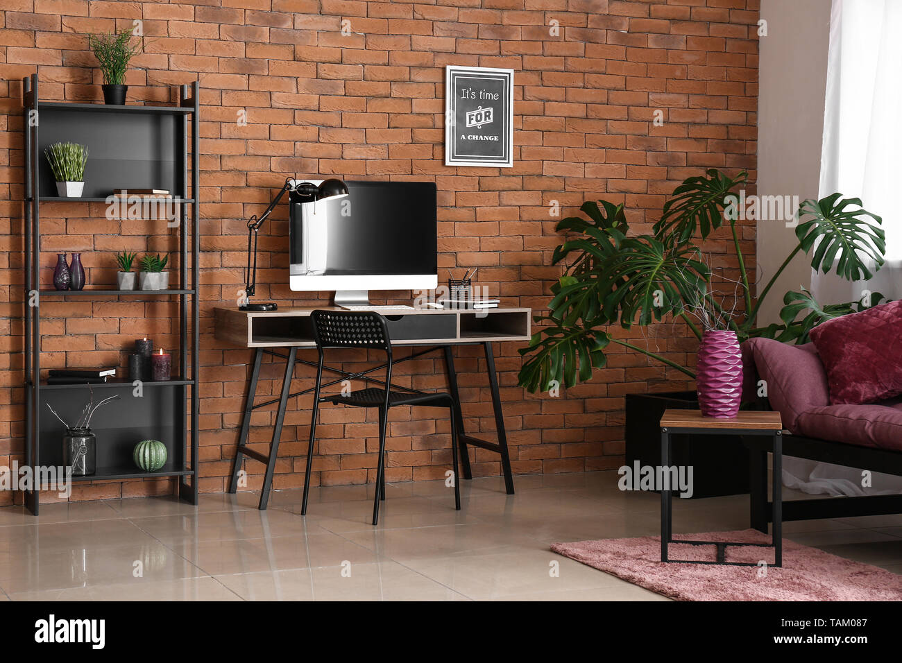 Interior of room with comfortable workplace Stock Photo - Alamy