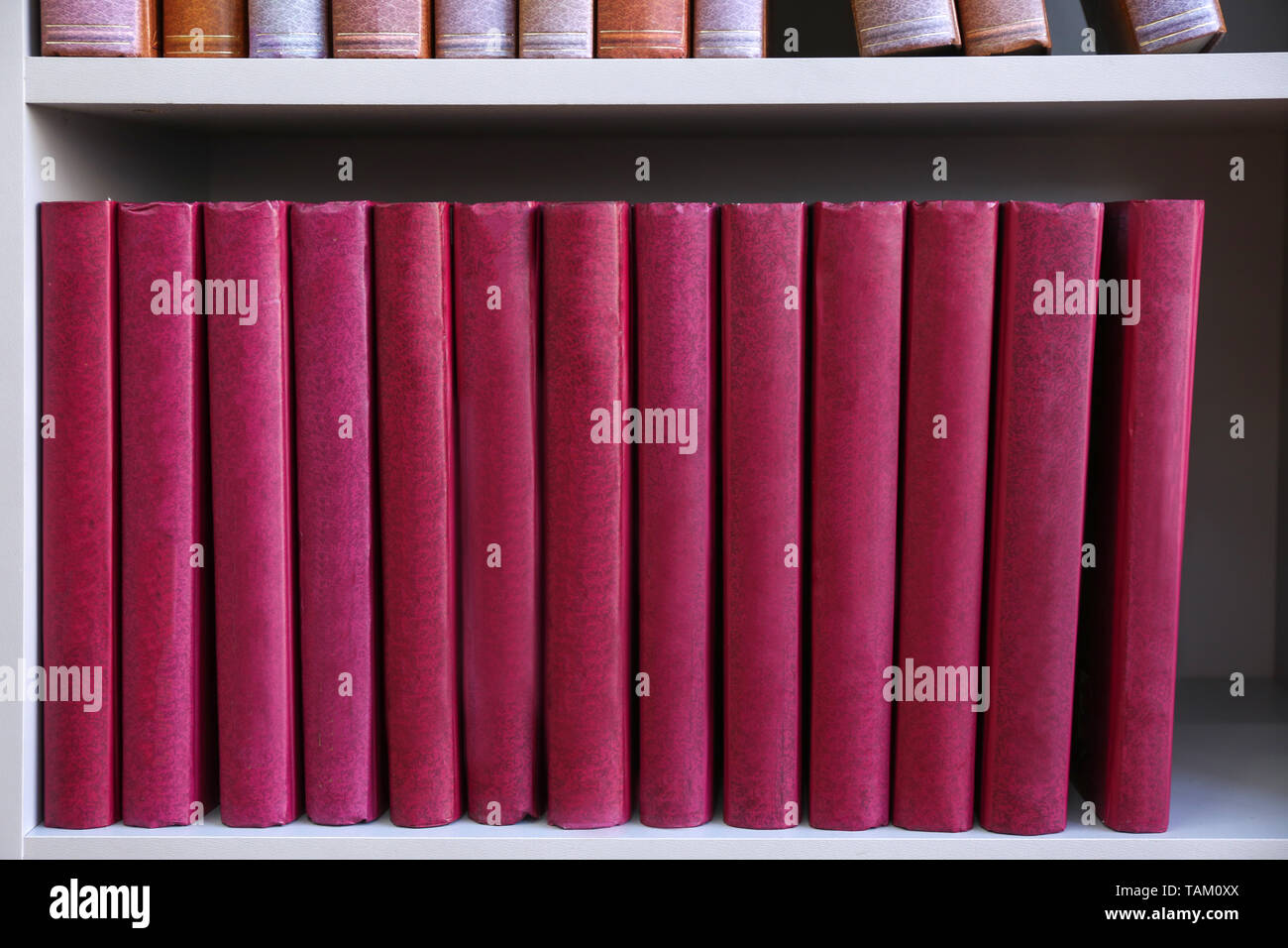 Many books on shelf in modern library Stock Photo - Alamy