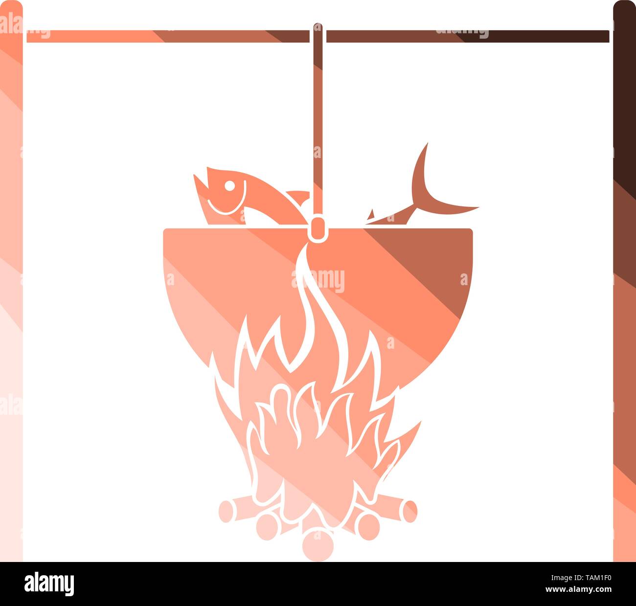 Icon Of Fire And Fishing Pot. Flat Color Ladder Design. Vector ...