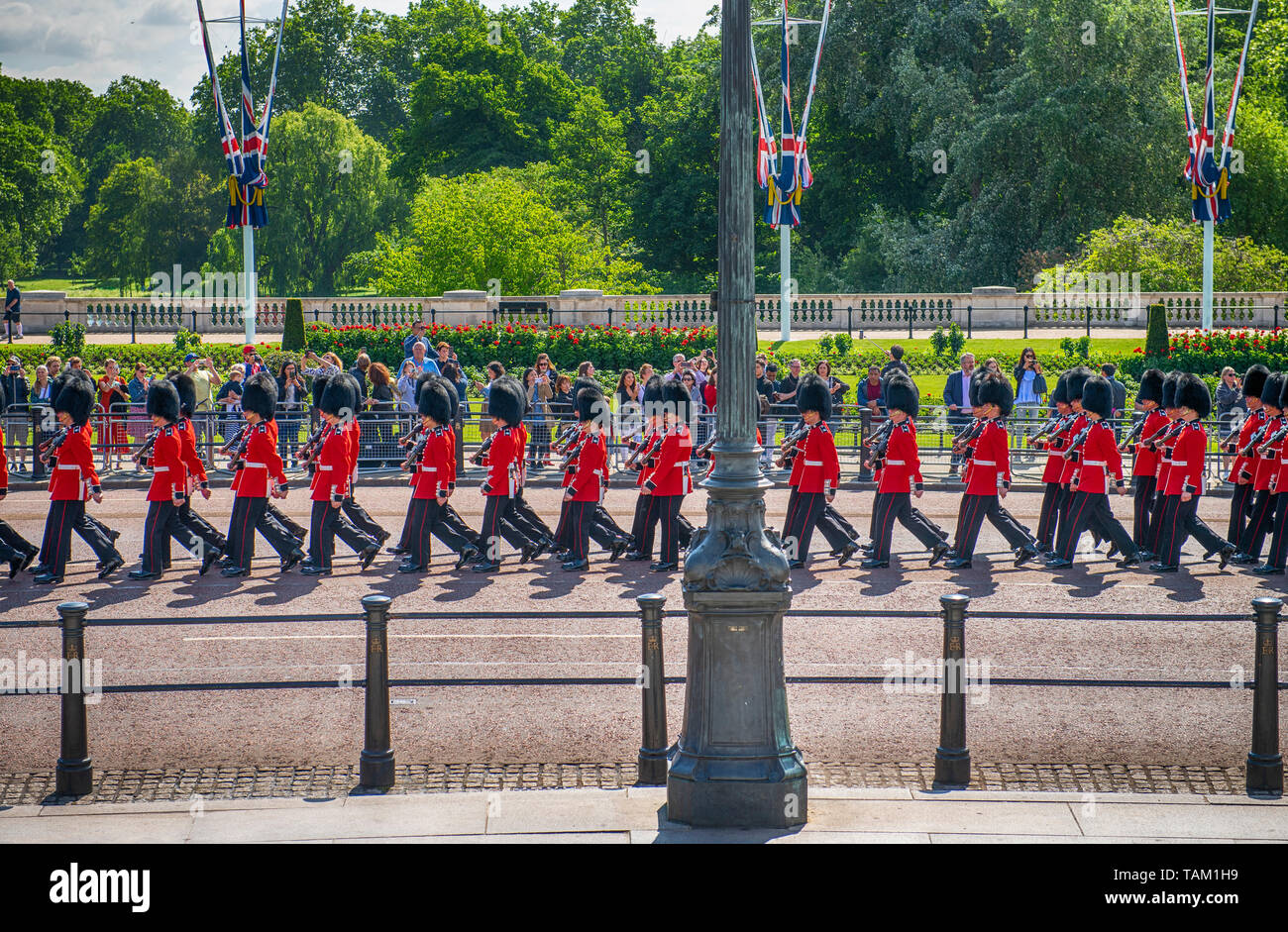 London UK. 25th May 2019. Guardsmen march past The Queen Victoria ...