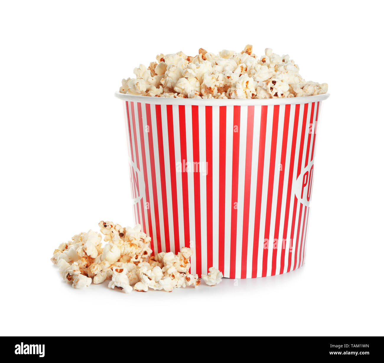 Paper cup of tasty popcorn on white background Stock Photo - Alamy