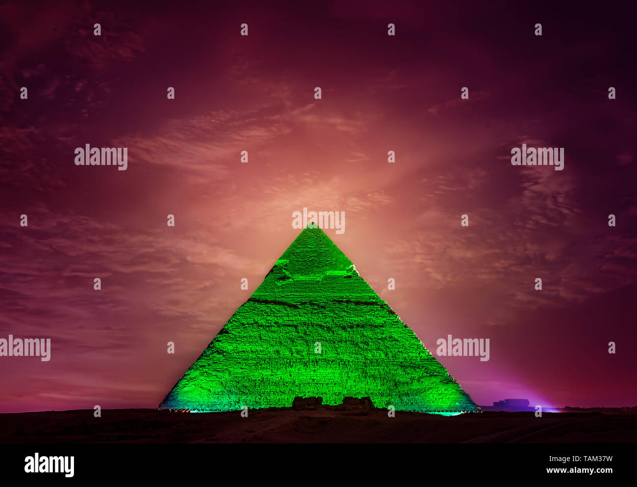 Illuminated pyramid of Khafre at night in Giza, Cairo Stock Photo - Alamy