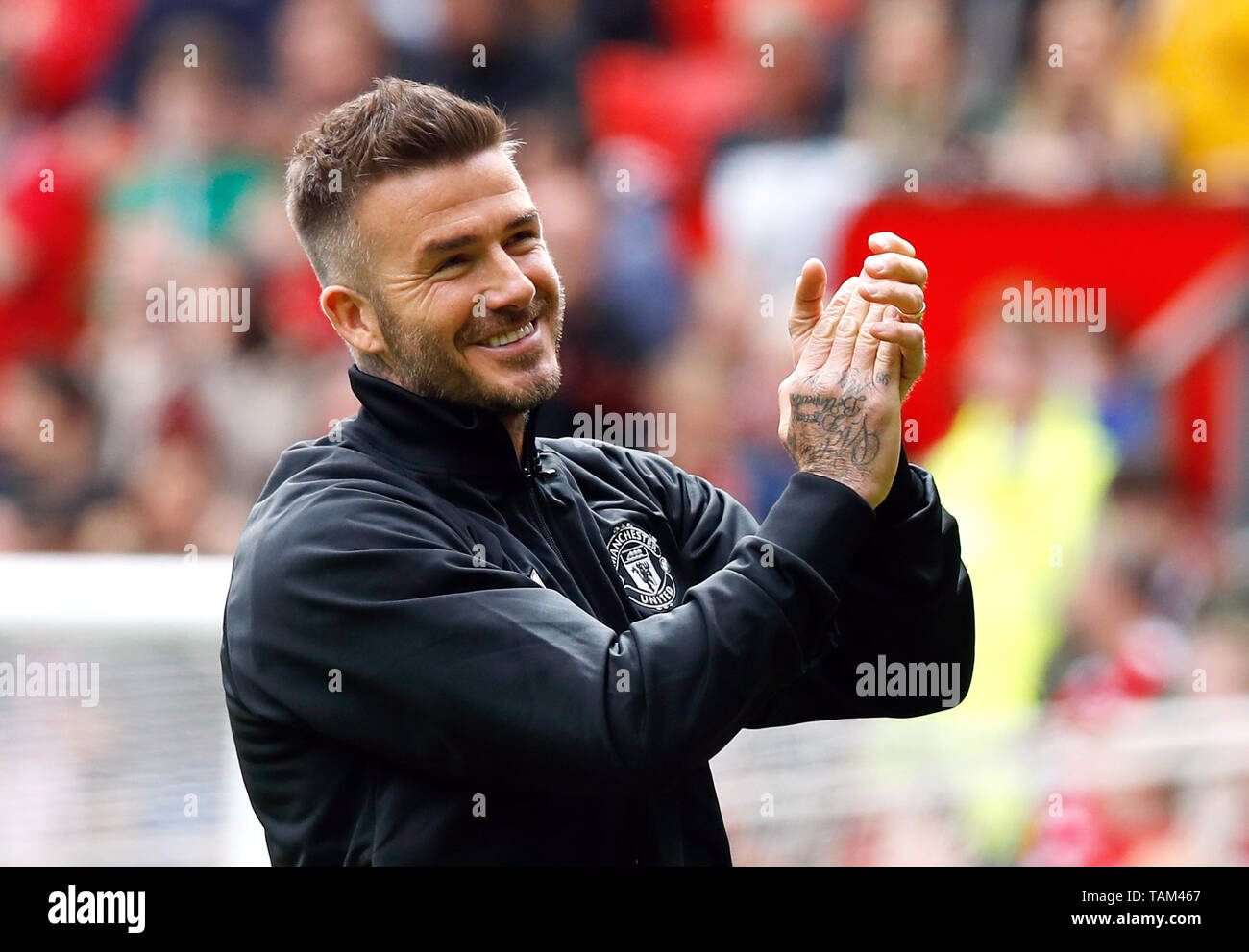 Manchester United Legends David Beckham warms up before the legends ...