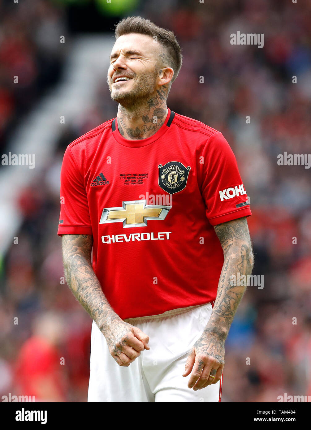 Manchester United Legends David Beckham reacts during the legends match ...