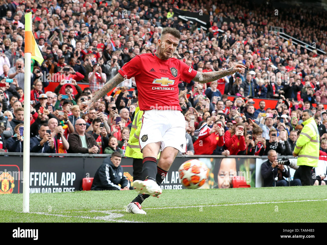 Manchester United Legends David Beckham takes a corner during the ...