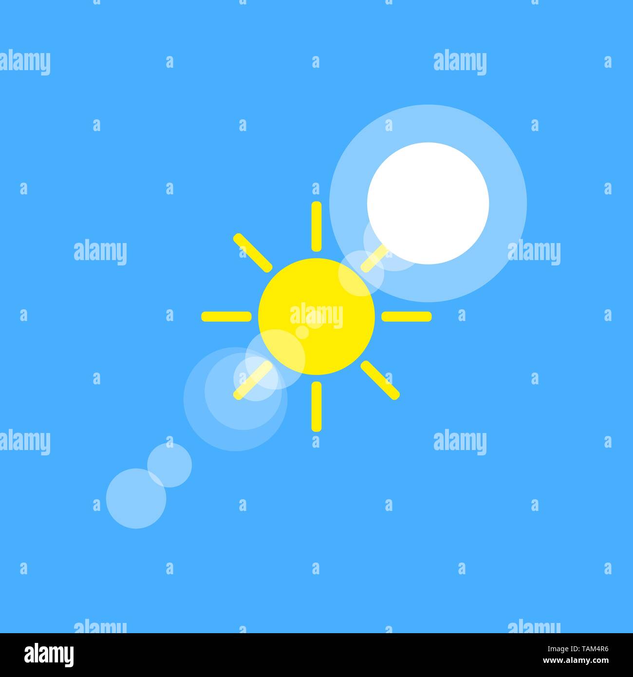 Sunny weather sign icon on blue background. Yellow sun illustration ...