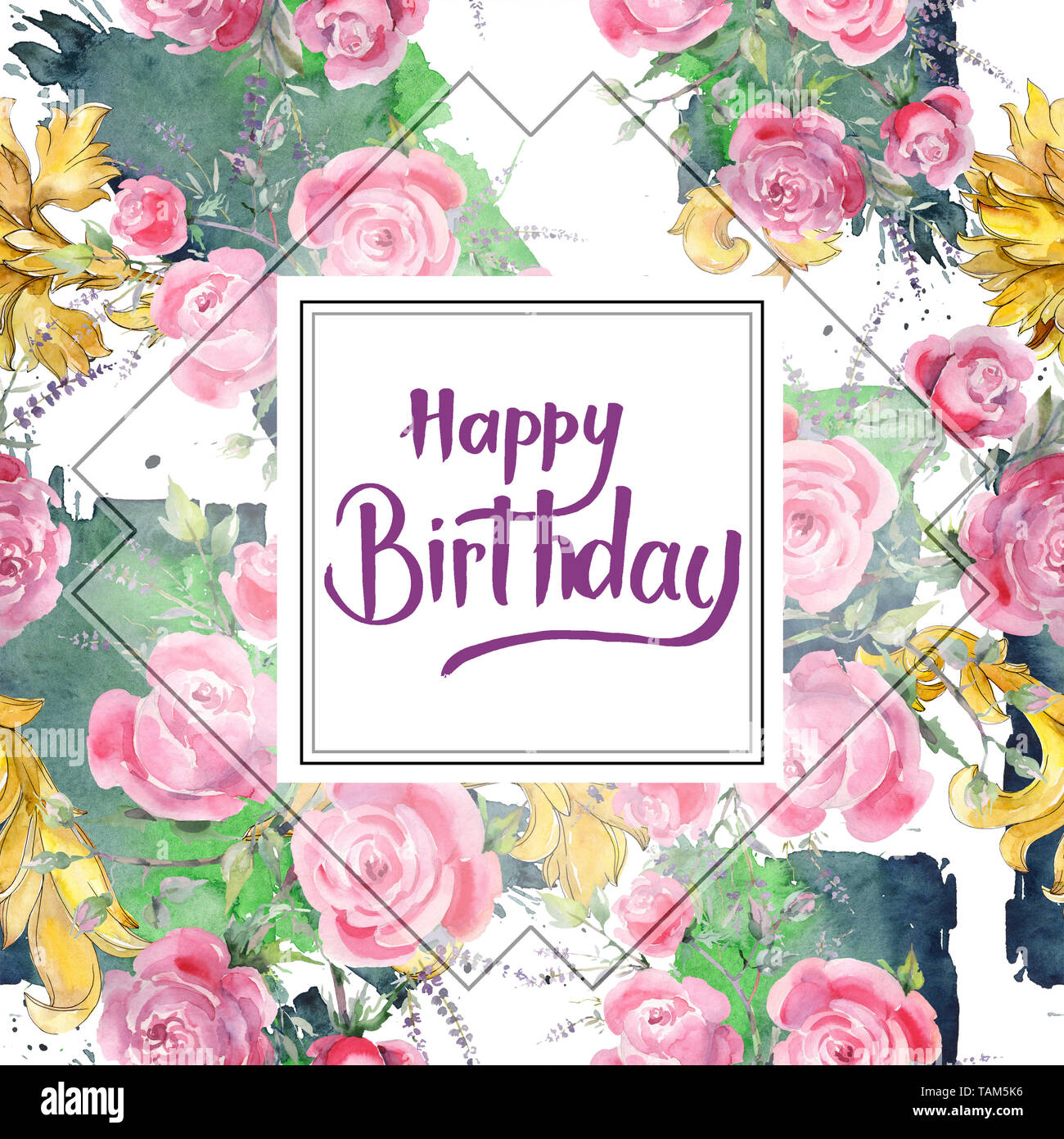 Pink rose bouquet floral botanical flowers. Wild spring leaf ...