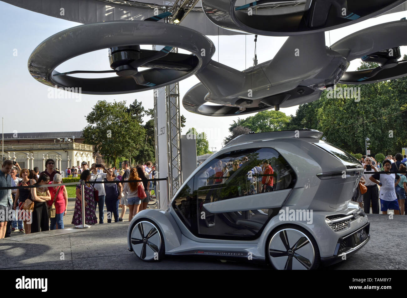 Turin, Piemonte, Italy. June 2018. Fully electric modular system ...