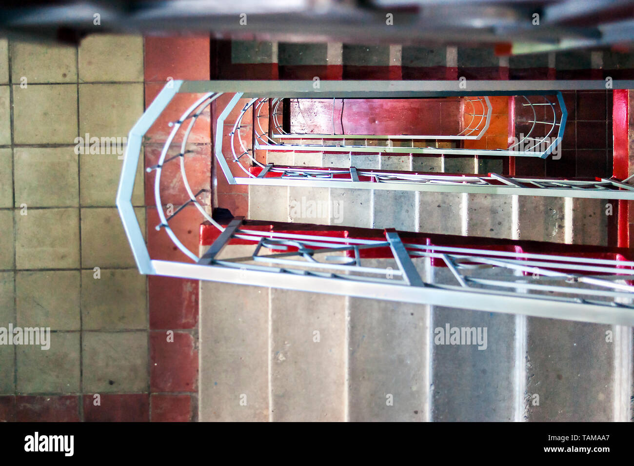 Top-Down View of Concrete Stairs, Metal Handrails in High-Rise ...
