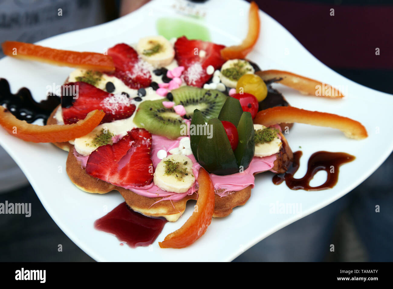 Waffle plate in the restaurant Stock Photo - Alamy