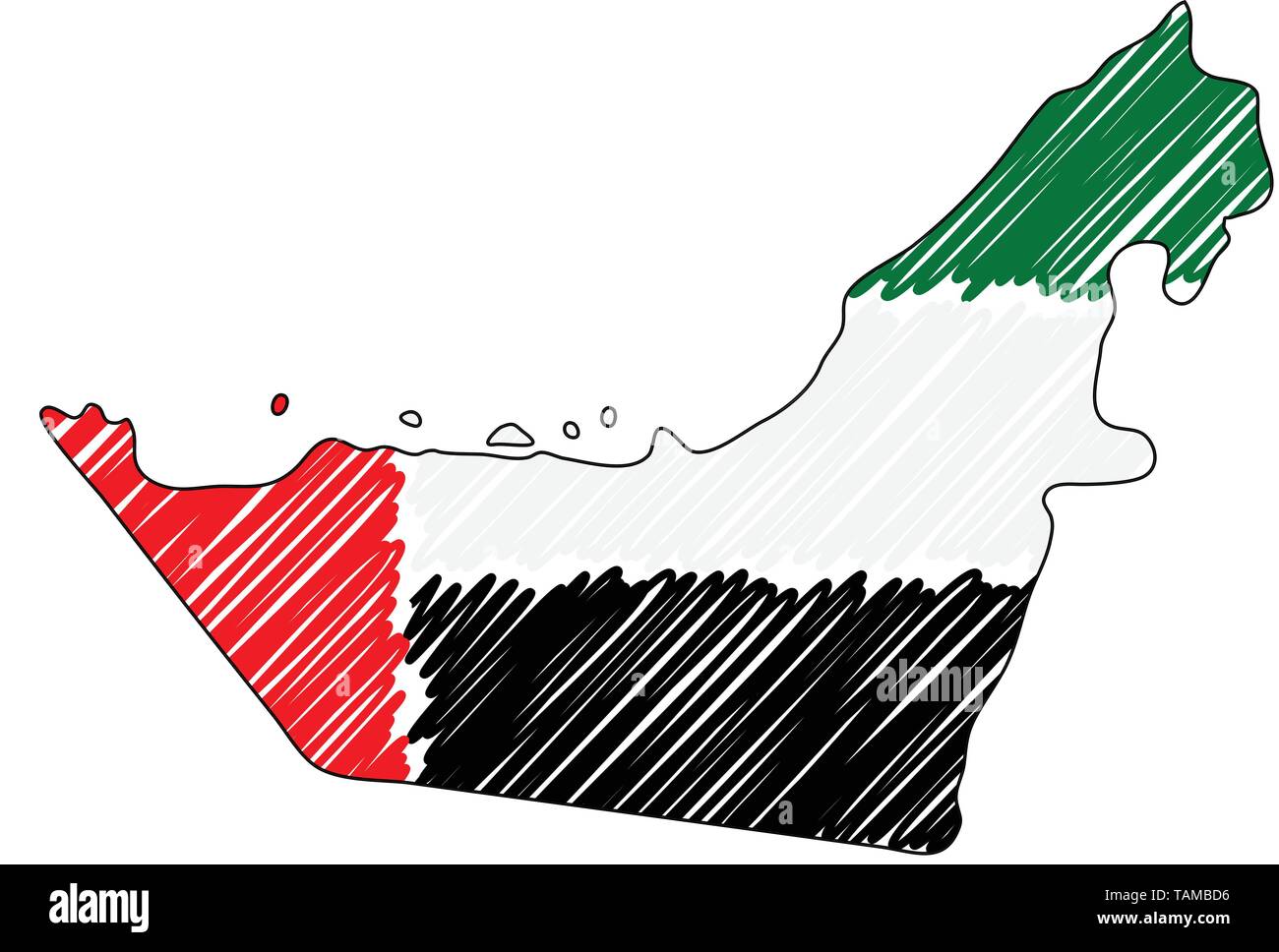 United Arab Emirates map hand drawn sketch. Vector concept illustration ...