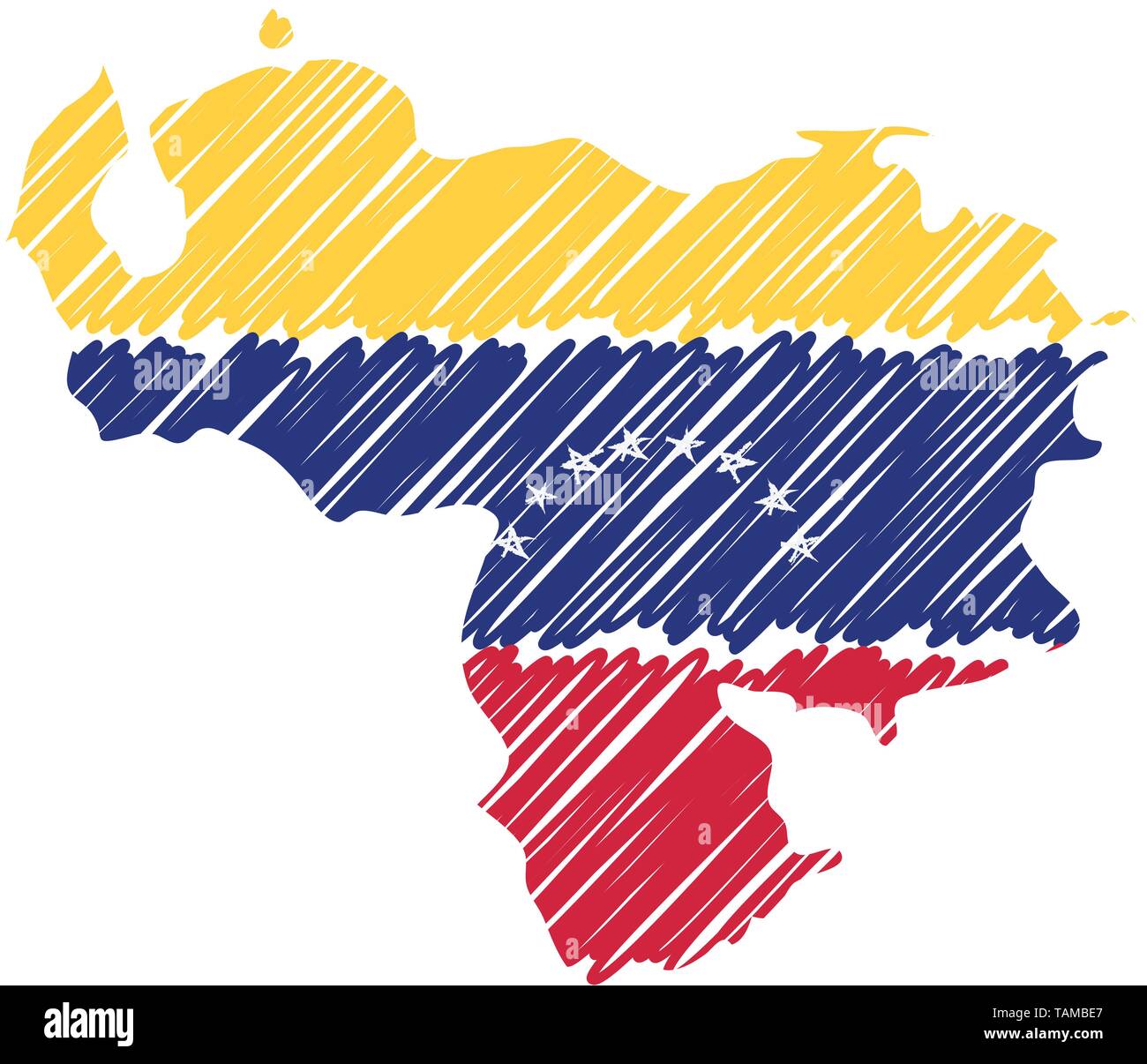 Venezuela map hand drawn sketch. Vector concept illustration flag, childrens drawing, scribble ...