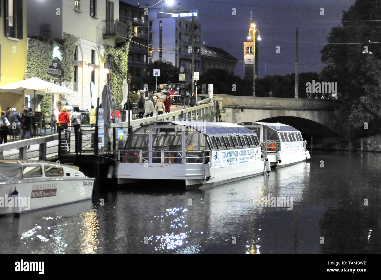Milan(Italy), Naviglio Grande canal , touristic boats Stock Photo - Alamy