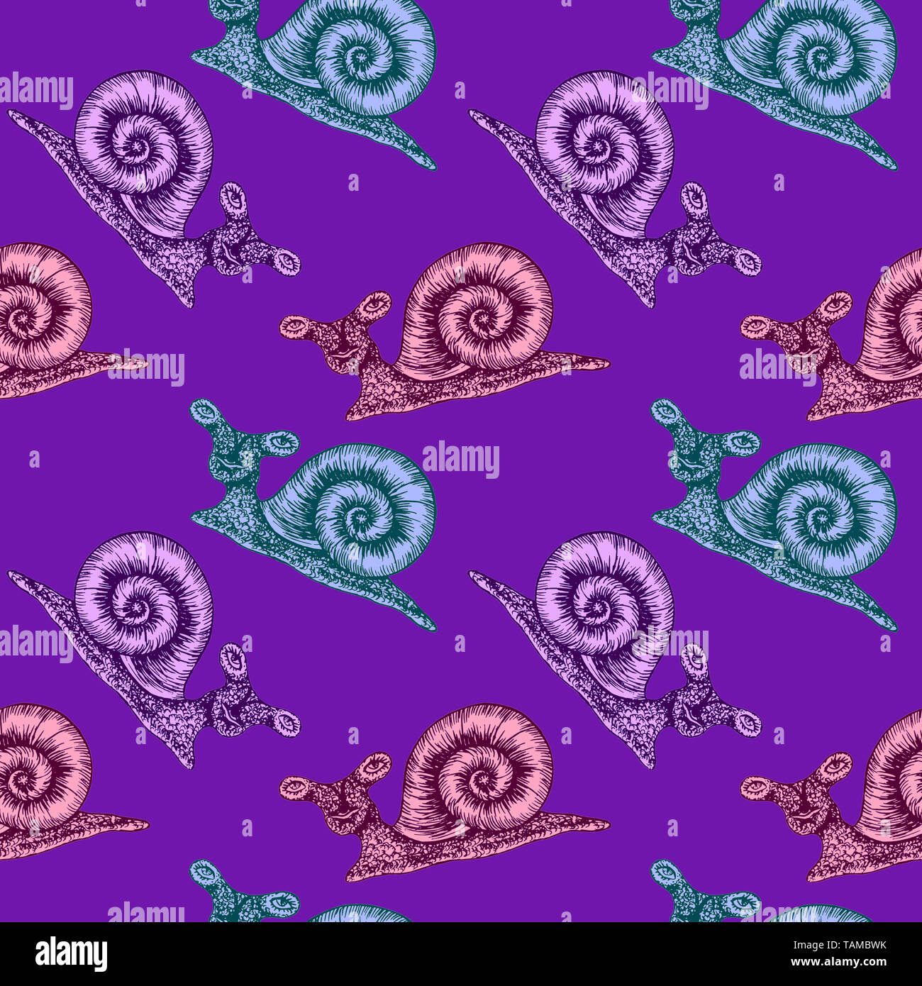 Colorful snail cartoon character outline doodle, seamless pattern ...