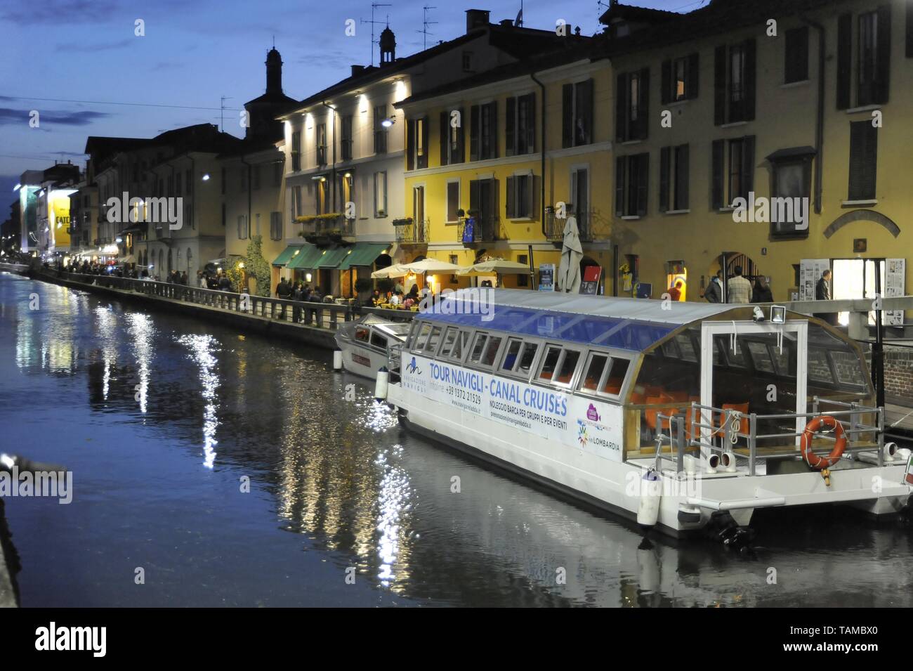 Milan(Italy), Naviglio Grande canal , touristic boats Stock Photo - Alamy