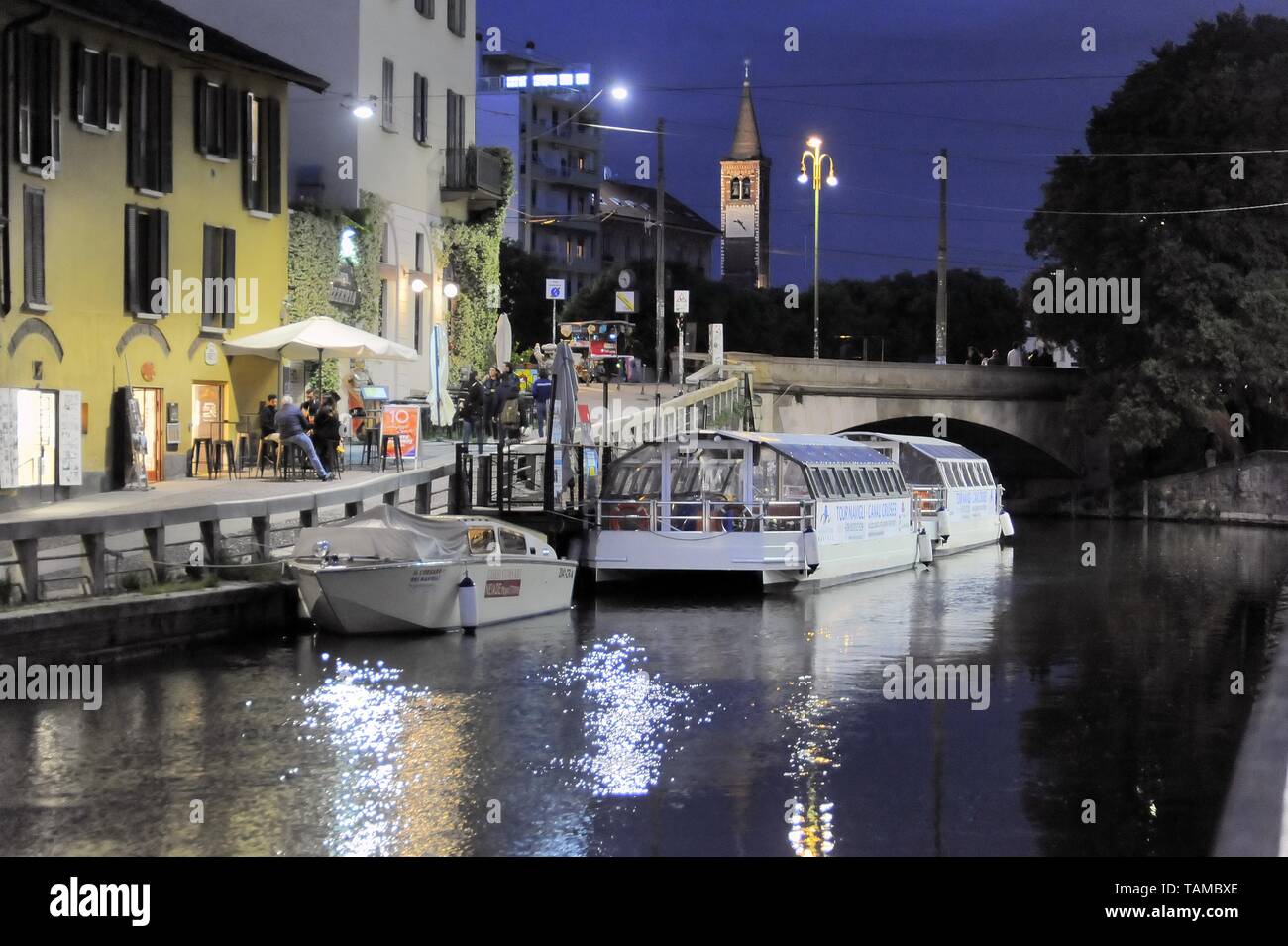 Milan(Italy), Naviglio Grande canal , touristic boats Stock Photo - Alamy