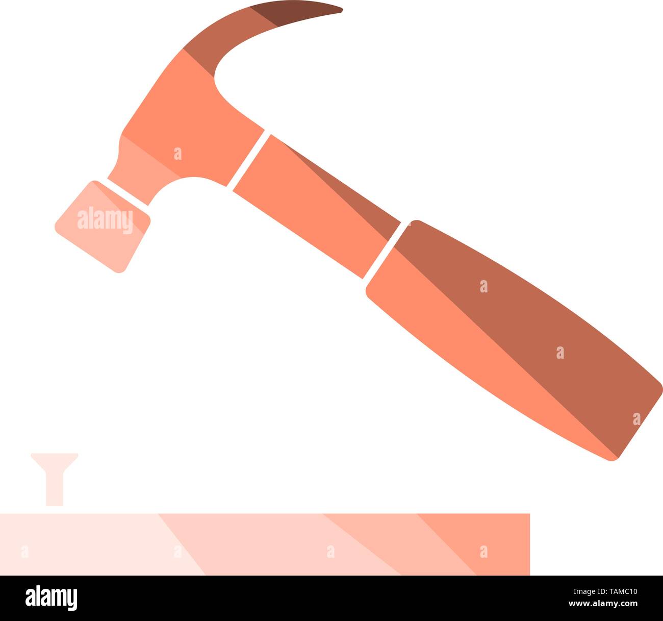 Icon Of Hammer Beat To Nail. Flat Color Ladder Design. Vector ...