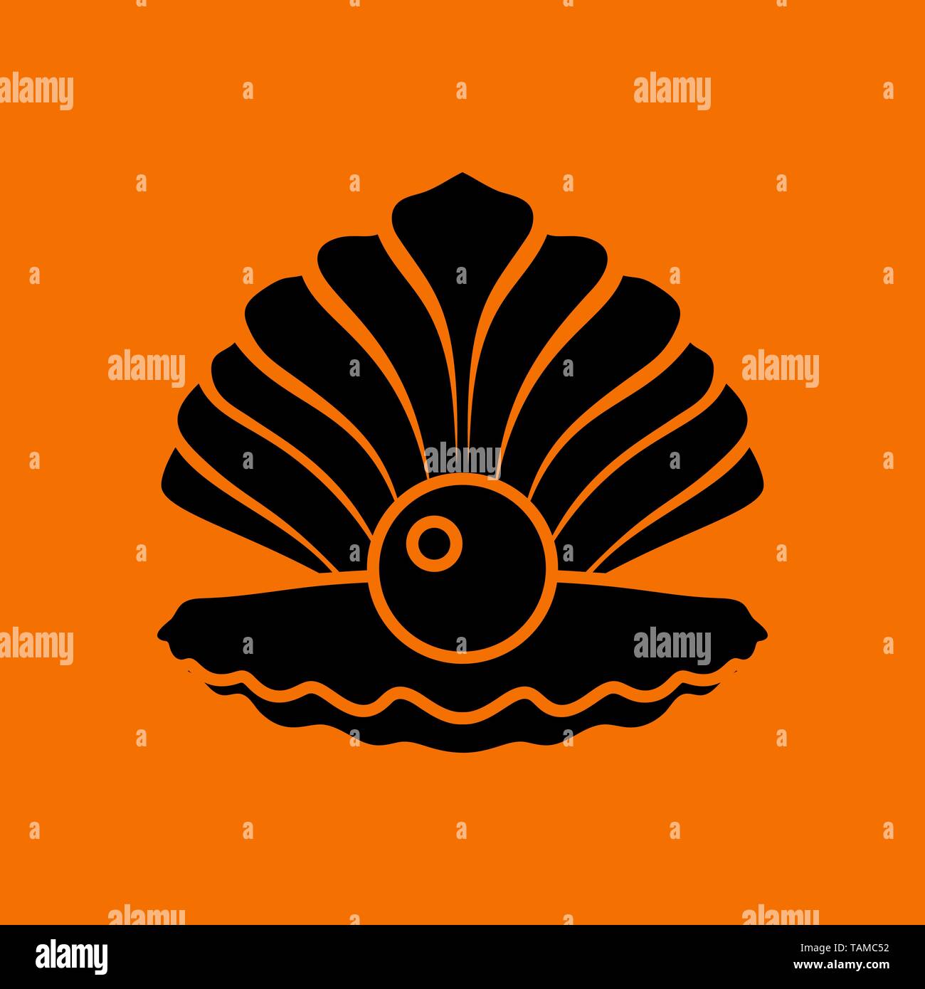 Open Seashell Icon. Black on Orange Background. Vector Illustration ...
