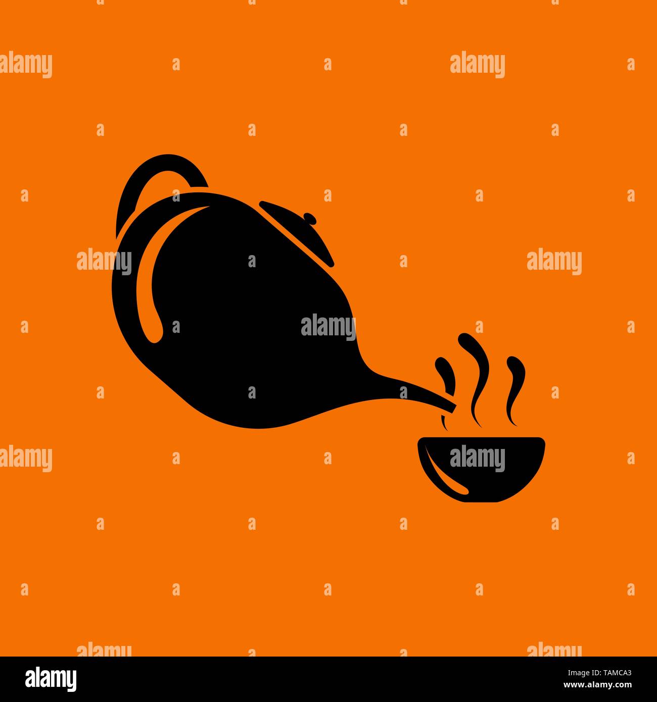SPA Tea Pot With Cup Icon. Black on Orange Background. Vector ...