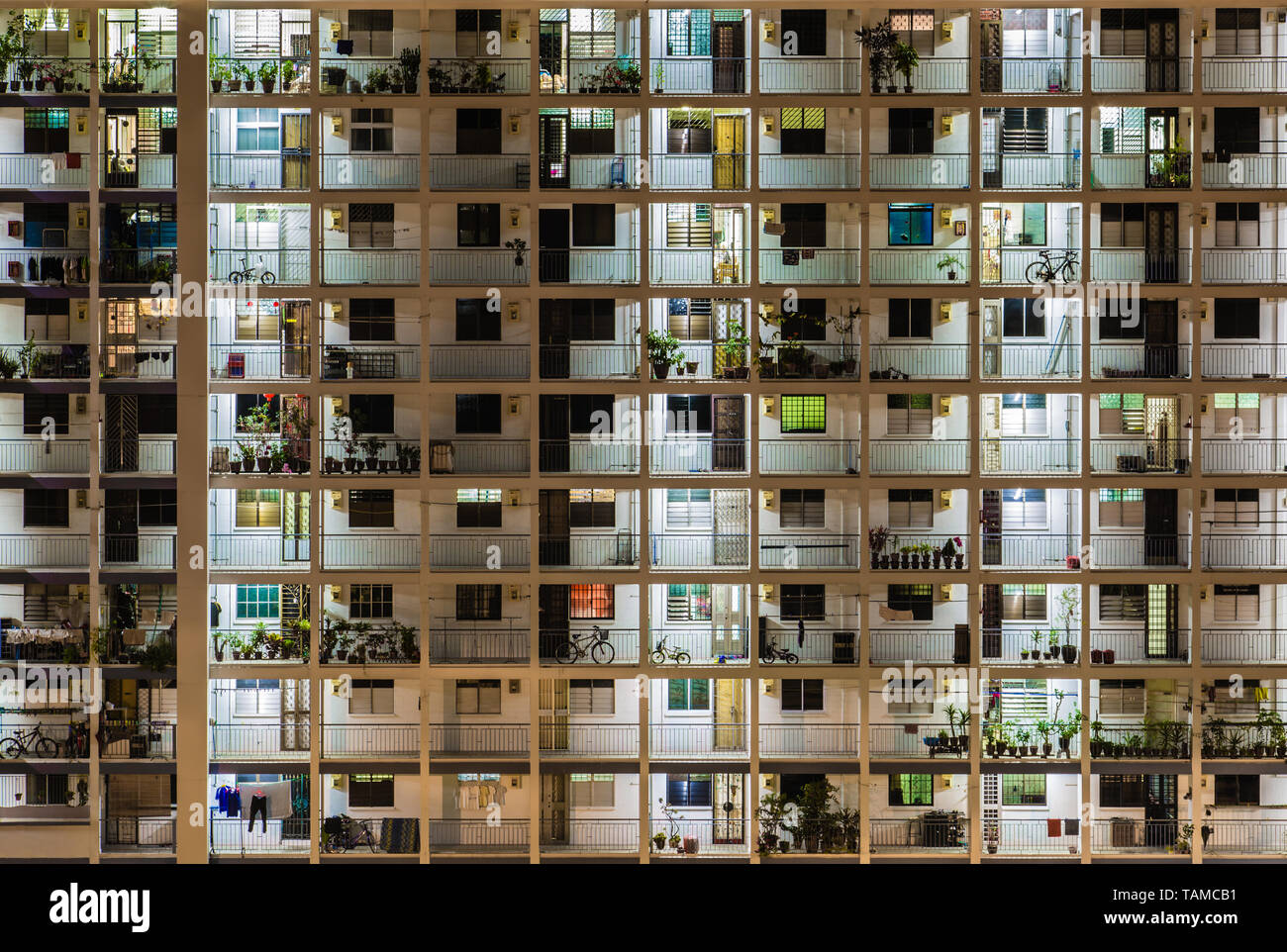residential building window night facade Stock Photo - Alamy