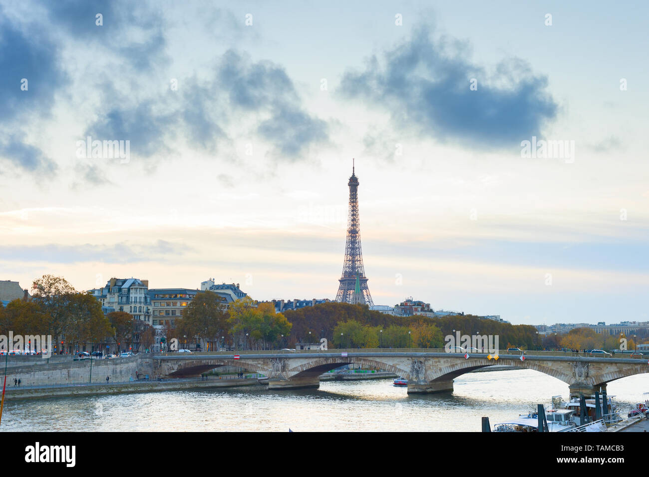Sienna river, Paris skyline with Eiffel tower in background, France ...