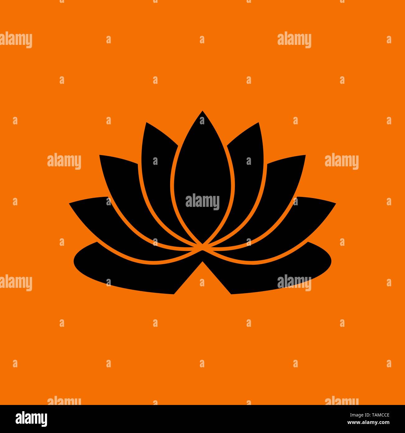 Lotus Flower Icon. Black on Orange Background. Vector Illustration ...