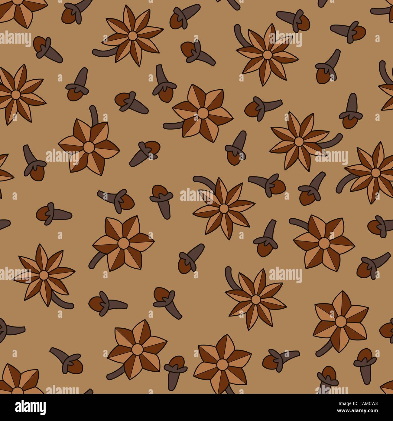 Cloves and vanilla. Natural seasoning. Vector illustration. Seamless pattern background Stock ...