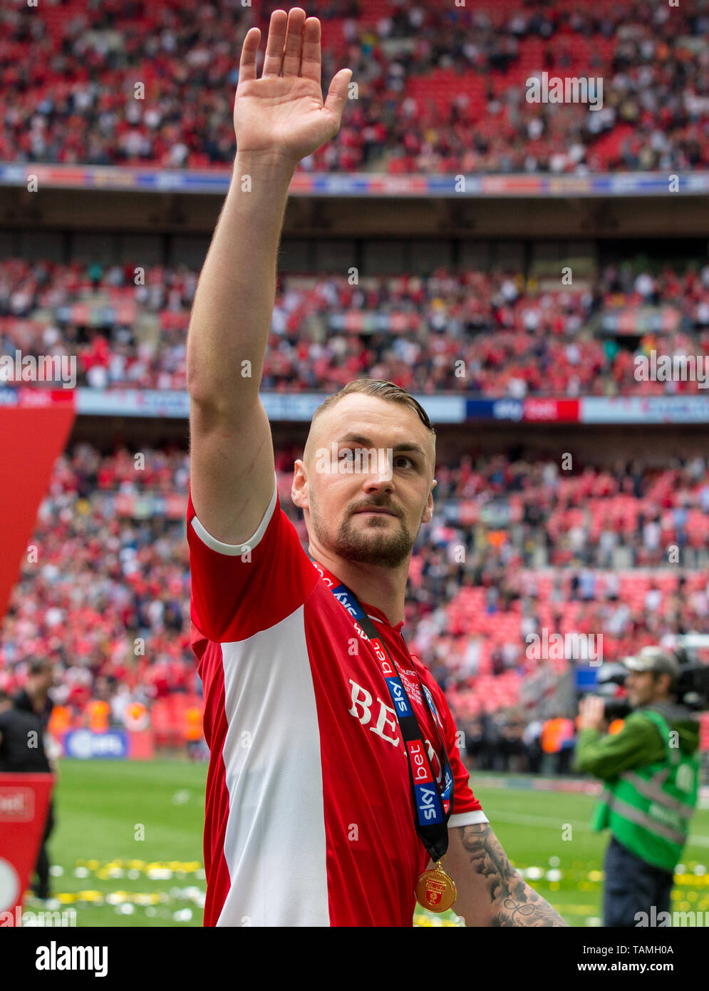 Winning goalscorer Patrick Bauer of Charlton Athletic during the Sky ...