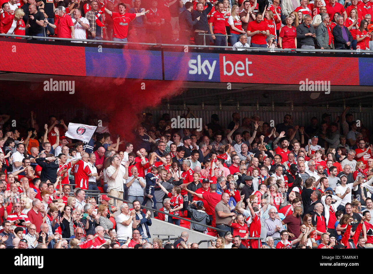 London, UK. 26th May, 2019. Charlton Athletic let off pyrotechnics ...