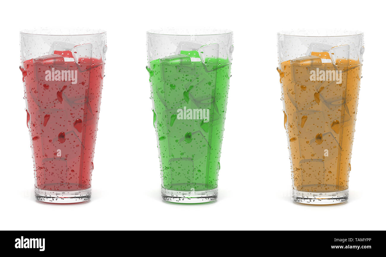 Cold cocktail drinks with ice. 3d rendering illustration isolated on ...