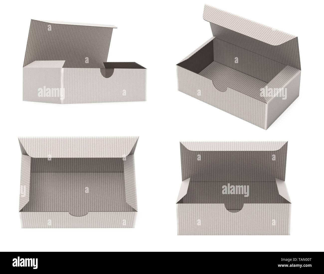 Cardboard paper boxes. Set of open cartons. 3d rendering illustration ...