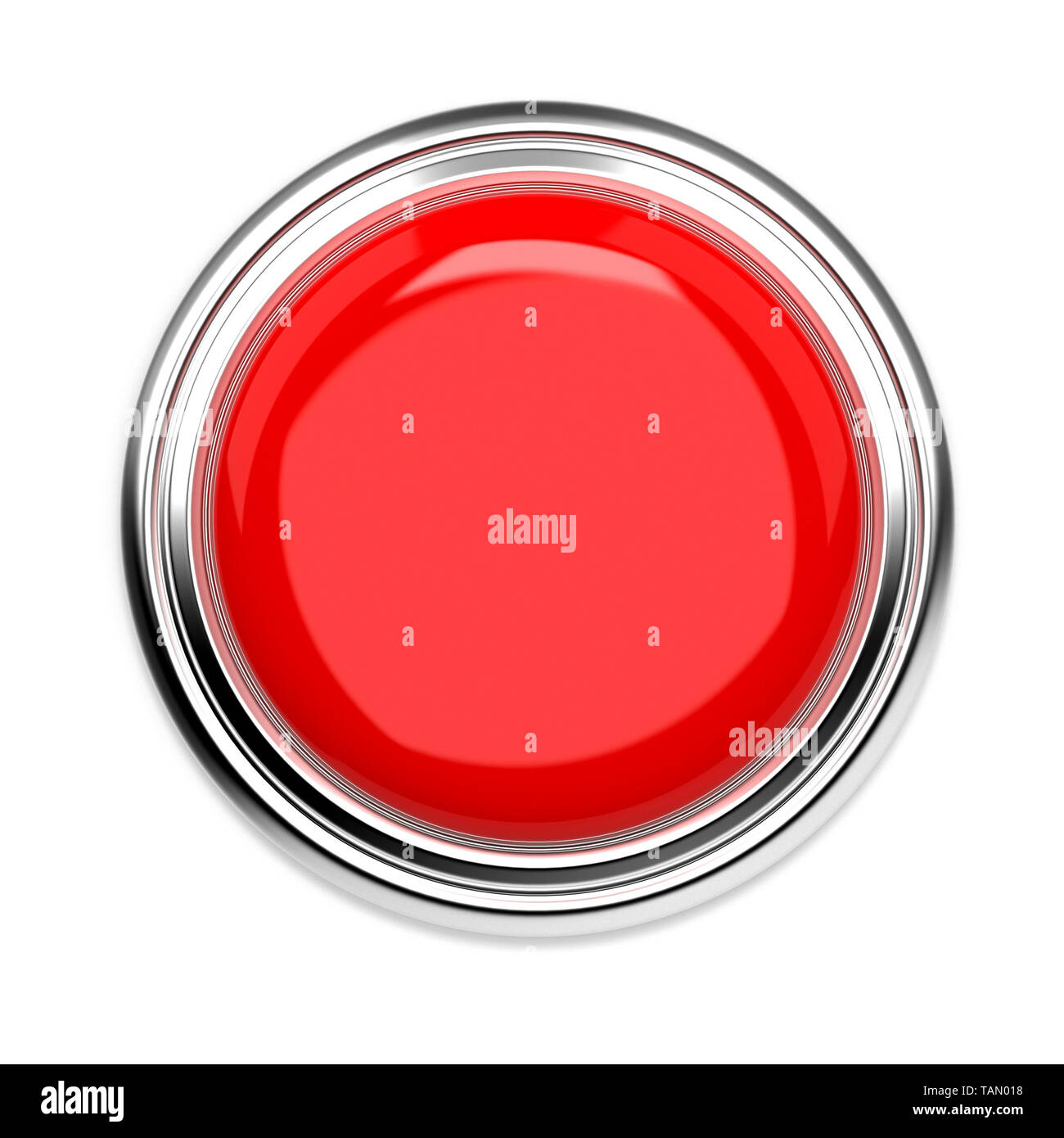 Red push button. Alarm sign, top view. 3d rendering illustration ...