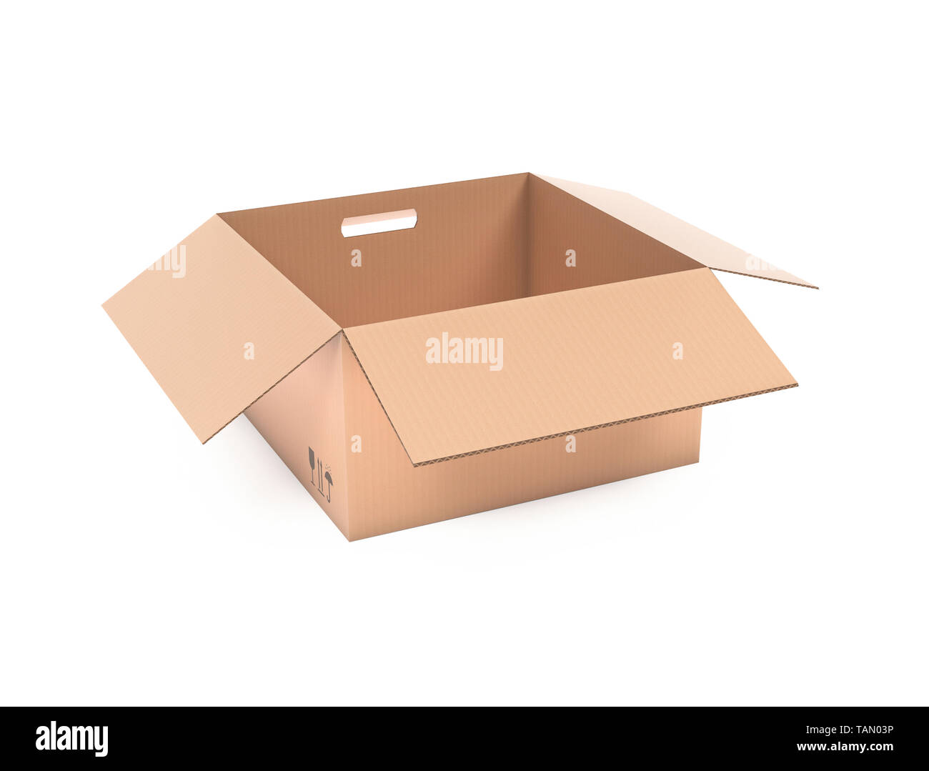 Brown paper cardboard box. With handle holes. 3d rendering illustration ...