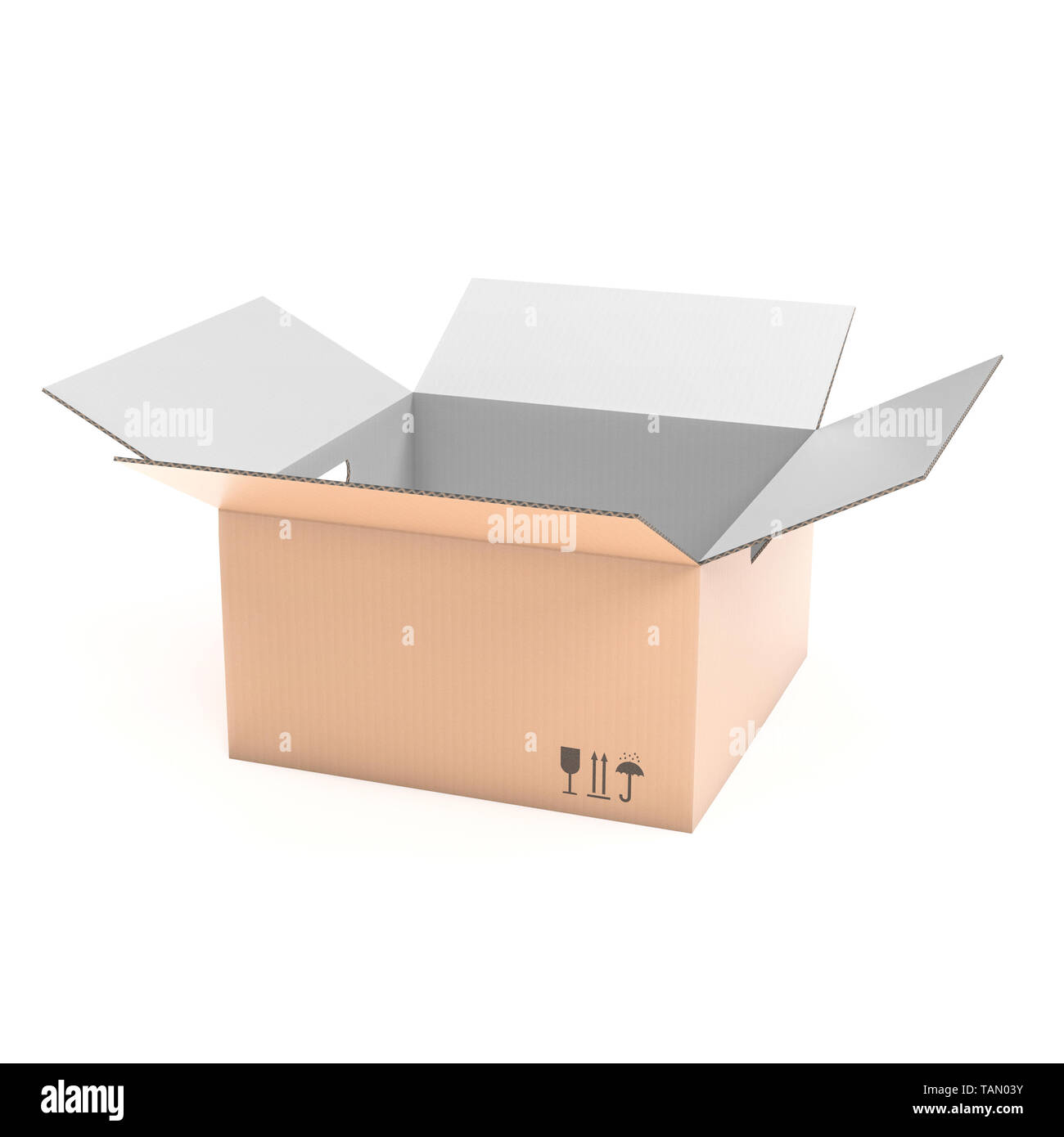 Open corrugated carton box. 3d rendering illustration isolated on white background Stock Photo ...
