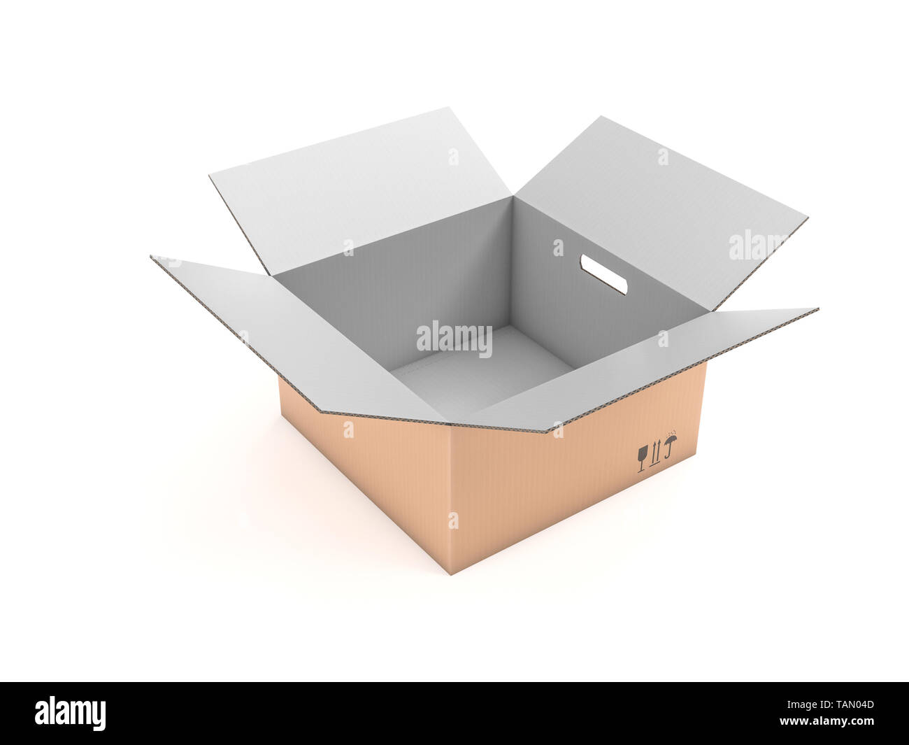 Open paper cardboard box. 3d rendering illustration isolated on white ...