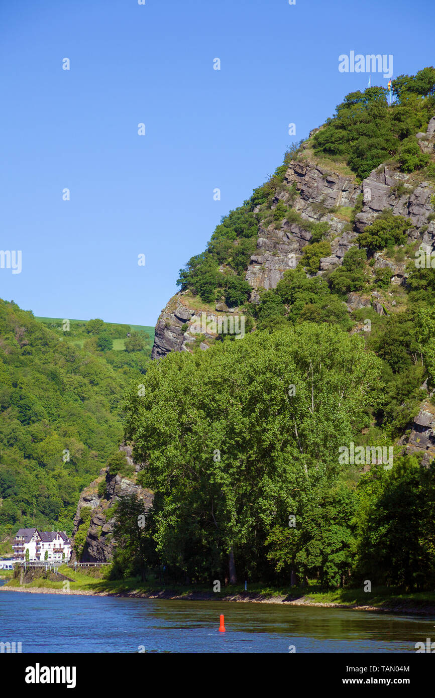 Lorelei rock at right bank of the rhine river, St. Goarshausen, Unesco ...