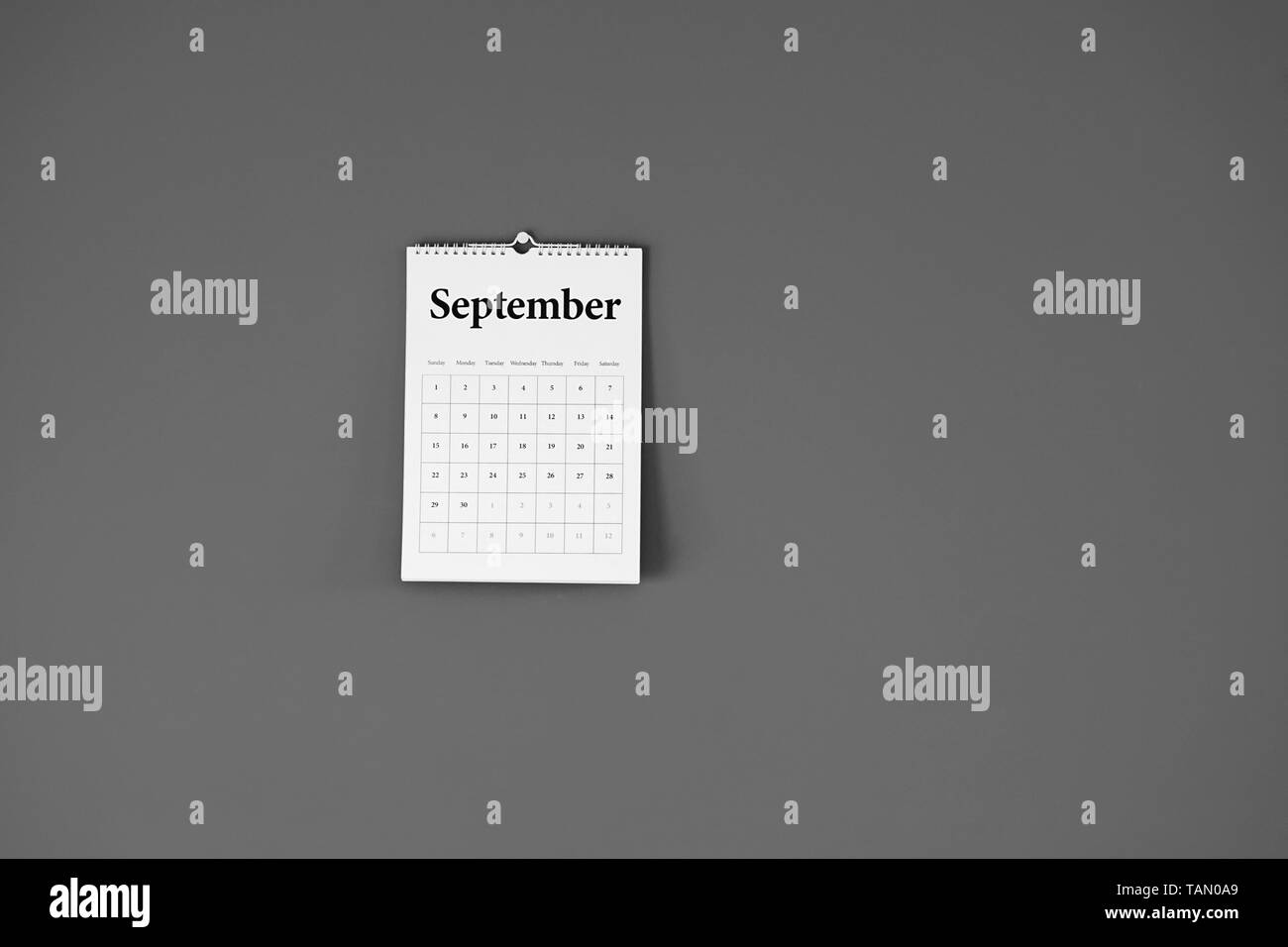 Flip calendar hanging on grey wall Stock Photo - Alamy