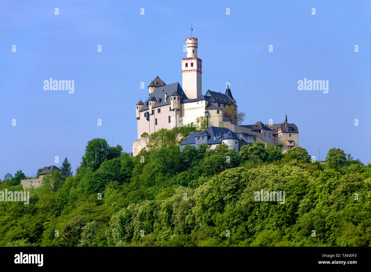 Marksburg Castle at the village Braubach, Unesco world heritage site ...