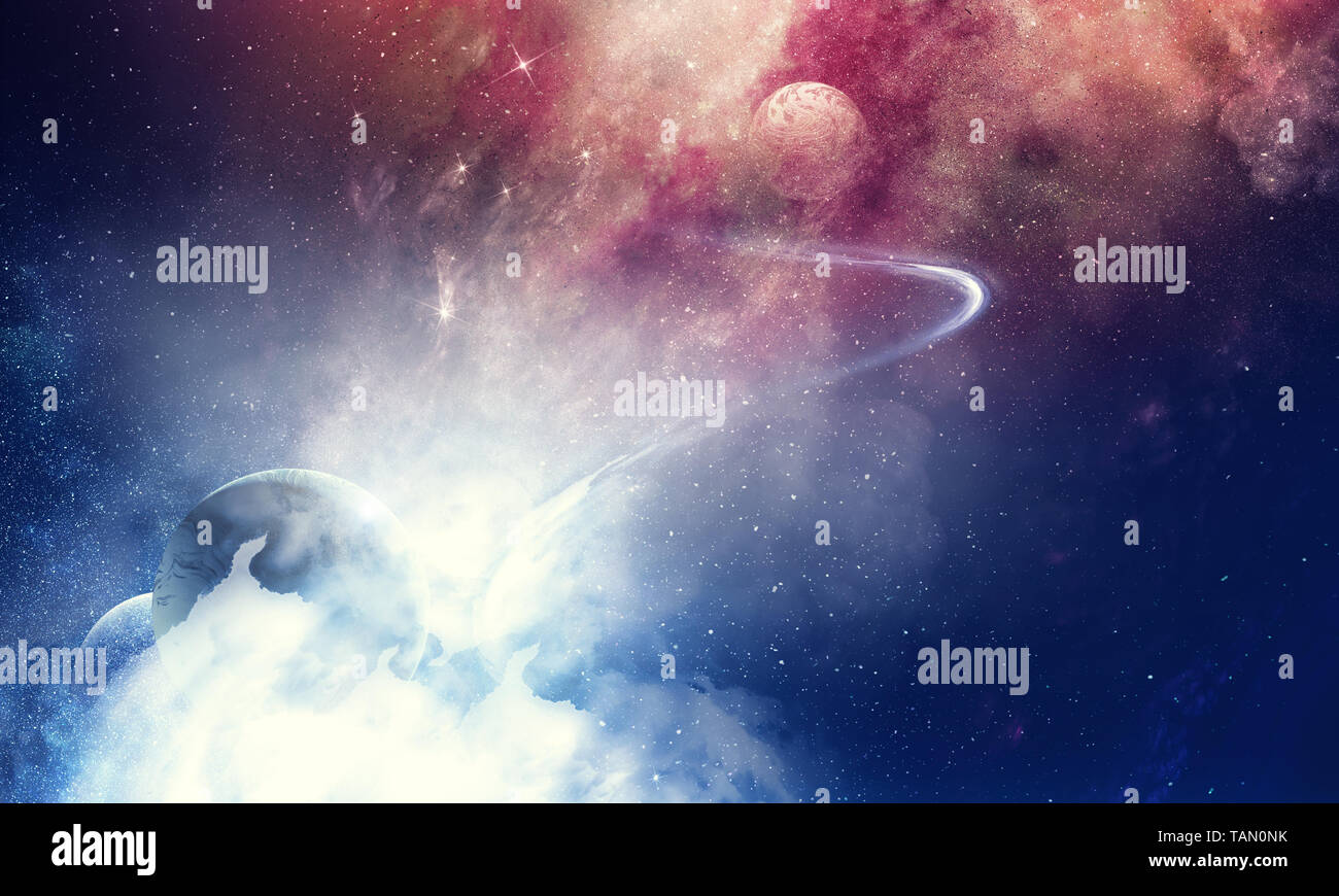 Deep space view with planets and stars Stock Photo - Alamy