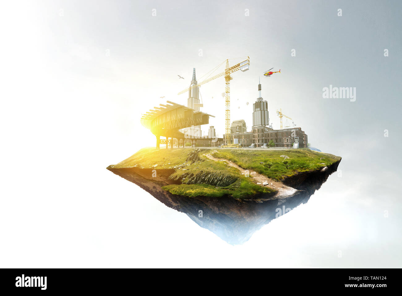 Two side landscape with mountains and industrial objects Stock Photo ...